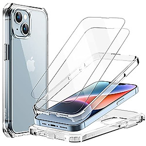 JETech Case for iPhone 14 6.1-Inch with 2-Pack Tempered Glass Screen Protector, 360 Full Body Shockproof Bumper Phone Cover Protective Clear Back (Clear)