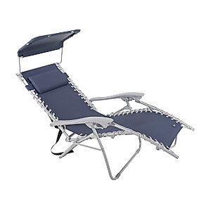 Bliss Hammocks GBC-026-NVY Gravity Free Beach Chair w/Pillow & Canopy, 26-in. Wide, Weather & Rust Resistant, 300 Lb. Capacity (Navy)