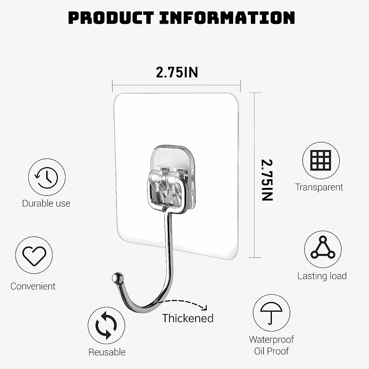 Large Adhesive Hooks, 30-Pack Heavy Duty Sticky Hooks, Waterproof Transparent Hooks, Self-Adhesive Traceless Hooks for Hanging, Clear Hooks with No Damage Installation