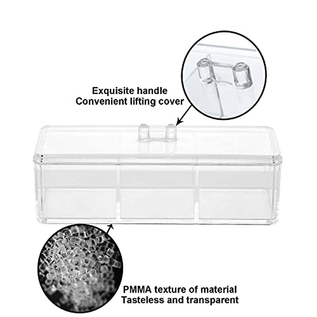 Square Qtip Holder Dispenser, 3 Compartments Cotton Ball Holder, Bathroom Canisters for Cotton Swab, Ball, Cotton Pad Organizer, Clear Acrylic Containers with Lid for Bathroom Vanity Countertop