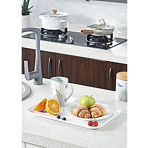 Blue Boat 15" x 11" Rectangular Serving Trays Set of 2 White, Melamine Serving Platter, Light Weight Easy to Clean Sturdy Stackable BPA-Free Dishwasher Safe