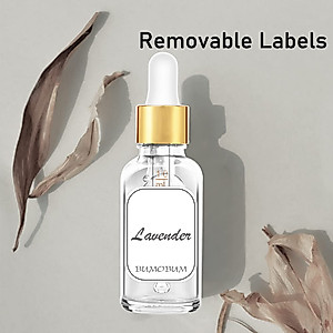 Bumobum Dropper Bottle Clear 1 oz, 30 ml Glass Dropper Bottles with Measurement and Golden Top Cap for Essential Oils, 2 pack Tincture Bottle with Labels and Funnel