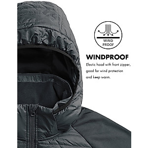 baleaf Men's Running Jacket Lightweight Thumble Hole Warm Up Puffer Jacket Hybrid Thermal Coat Insulated Hiking Golf Dark Grey XL