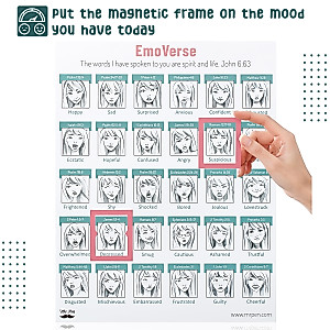 EmoVerse Magnet Feeling Chart with Bible Verse Guide, 14.5"x11.4", Emotions Chart for Kids and Adults, 30 Different Feelings
