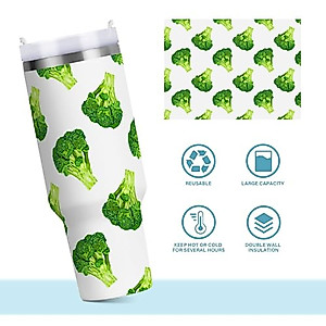 ARGTILDN 30 oz Tumbler Broccoli Vegetable Insulated Travel Mug with Handle and Straw Lid Stainless Steel Vacuum Coffee Cup Tea Beverage Container Water Bottles for Car Sports office