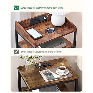 Hzuaneri Nightstands with LED Lights and Charging Station, End Table with 3 Fabric Storage Drawers and Shelves, Modern Side Table, Bedside Tables for Bedroom, Set of 2, Rustic Brown NS31101B