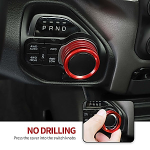 CheroCar for Dodge RAM Aluminum Center Console 4WD Switch Knob Button Cover for 2018-2023 Dodge RAM,Red…