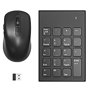 Wireless Number Pad and Mouse, Ultra Slim 2.4 GHz 19 Keys Numeric Keypad with 3 Adjustable DPI, Portable Silent Financial Accounting Number Keyboard Extensions for Laptop, PC, Desktop, Notebook