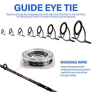 Fishing Rod Repair Kit 16pcs 8 Sizes Spinning Casting Rod Guides Eyelet Set 2pcs Brush 2pcs Wrapping Thread Ceramic Guides Rings Replacement Parts Repair for Baitcasting Sea Rods