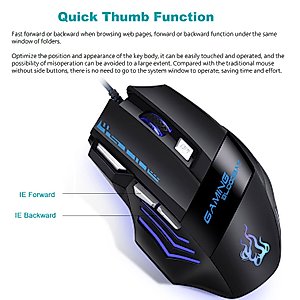 Bileeko Gaming Mouse Wired Mouse USB Optical Mouse 3200 DPI Adjustable Comfort Grip Ergonomic Mice RGB Breathing Backlit 7 Buttons Fire Key for Windows, Mac OS, Linux, Laptop Computer PC Black