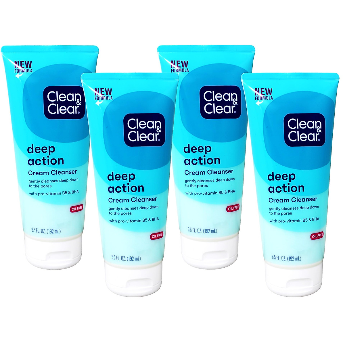 Clean & Clear Deep Action Cream Facial Cleanser for Sensitive Skin, Gentle Daily Face Wash with Oil-Free, 6.5 oz (Pack of 4)
