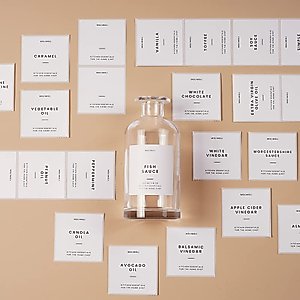MoliMoli Minimalist Labels, Pantry Labels, Kitchen Labels, Organization Labels Set Including Oil Labels for Bottles, Cooking Sauce and Wine Labels, and Coffee Syrup Labels for Coffee bar