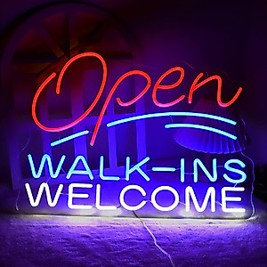 Vinray Large Open Walk Ins Welcom Neon Sign,Led Open Business Signs for Shop Bar Club Pub.Super Bright Light Red Open for Barber Shop or Restaurant,12V Powered.
