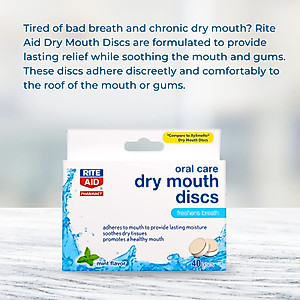 Rite Aid Dry Mouth Discs - 40 Discs | Mint Flavor Freshens Breath | Oral Care Dry Mouth Remedies | Dry Mouth Products | Dry Mouth Lozenges | Oral Hygiene Products | Mouth Moisturizer Breath Freshener