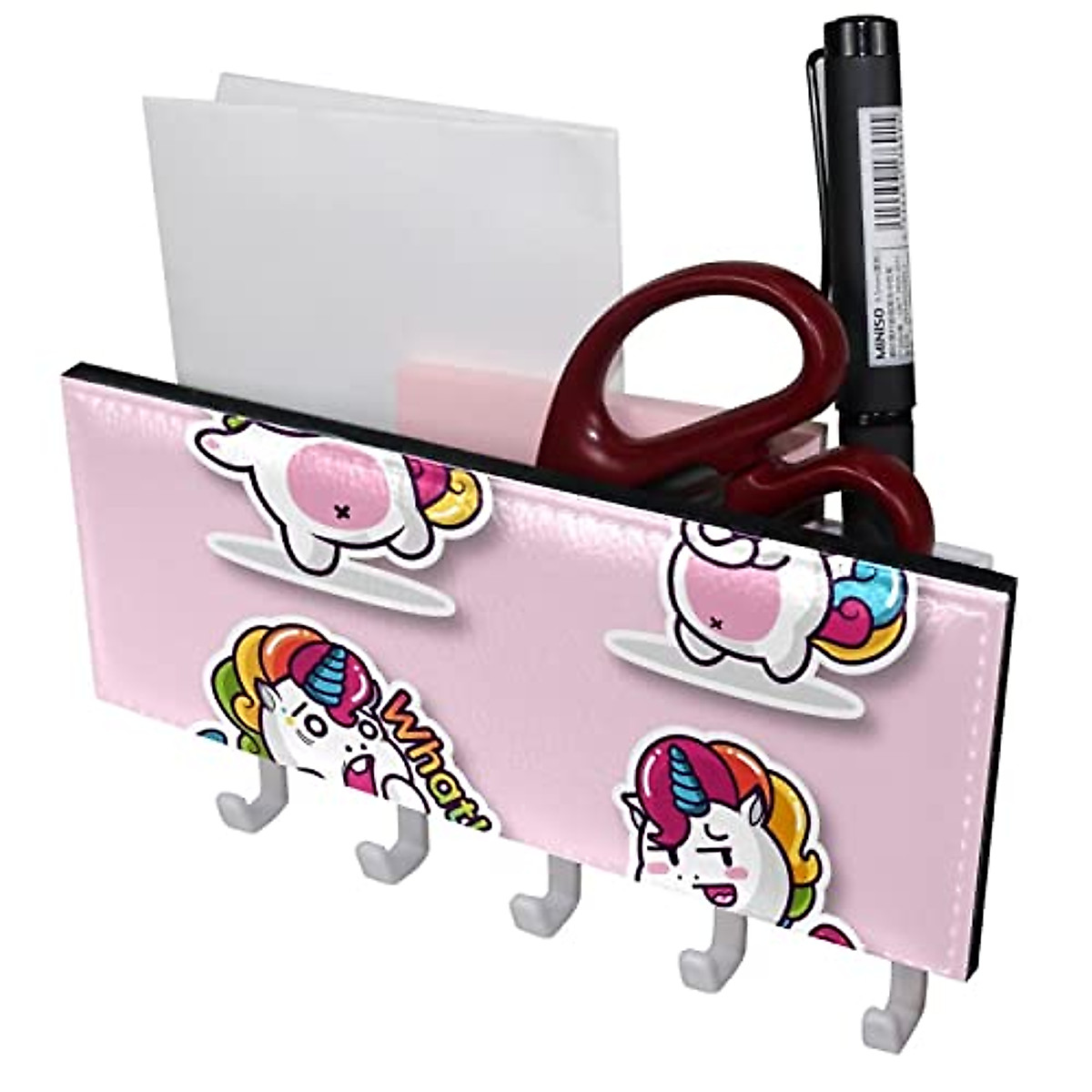 Cute Lovely Pink Unicorn Baby Rack Organizer with 5 Hooks Wall Bathroom Kitchen Shelf Rack Multifunctional Storage Shelf