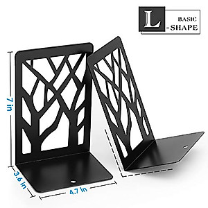 MaxGear Book Ends Tree Design Modern Bookends for Shelves, Non-Skid Bookend, Heavy Duty Metal Book Stopper for Books/CDs, Decorative Book Shelf for Home, 7 x 4.7 x 3.5”, Black (4 Pair/8 Pieces, Large)