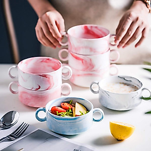Yundu 9 Ounce Bowls with Handles,Ceramic Bowl for Soup, Souffle, Cereal, Stew, Chill, Ramekins, Set of 6, Grey Marble