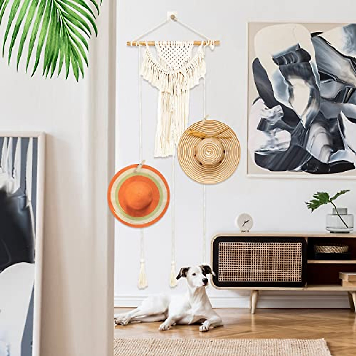 Hat Organizer Hat Wall Hanging Boho Hat Hanger for Storage Handmade Cotton Rope Woven Women Hat Display Rack for Wide macramé Brim and Fedora Hats