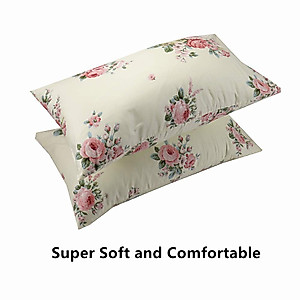 100% Cotton 600 Thread Count Pillow Case Set of 2, Standard Size Floral Pillow Covers for Sleeping, Breathable Easy to Wash