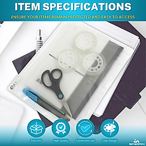 1InTheOffice Pencil Pouch for 3 Ring Binder, Binder Pencil Pouch, Zipper Pencil Pouch, 10" x 8", Clear, 4 Pack