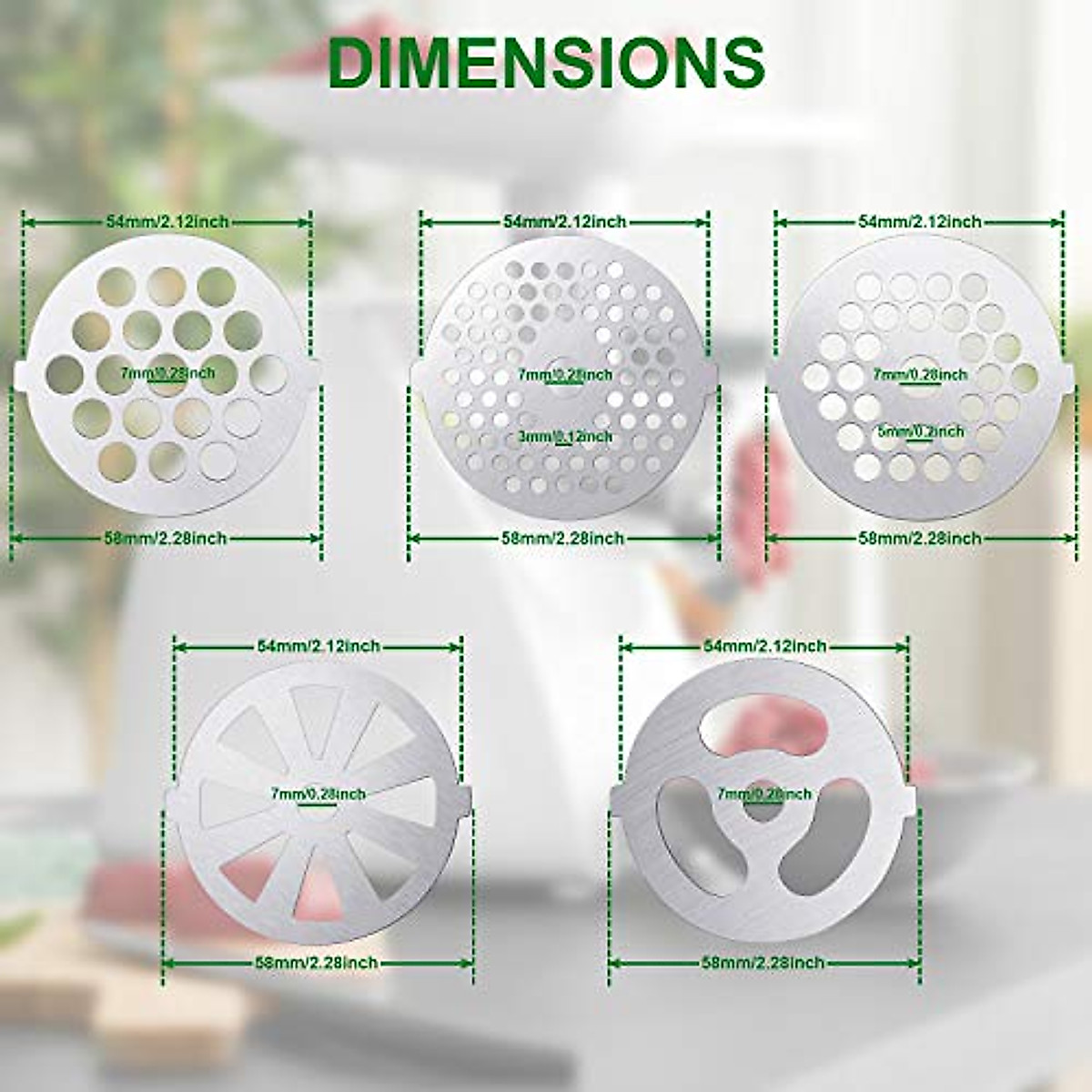 9 Pieces Meat Grinder Blades Meat Grinder Plate Discs Stainless Steel Food Grinder Accessories for Size 5 Stand Mixer and Meat Grinder
