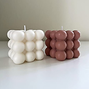 Fade Store Bubble Candle Cube, 2 Piece Set, Soy Wax, Aesthetic, Scented, White and Brown, Nude, Beige, Beautiful for Home Decor and Gifting, Aromatherapy, Harmony Decorative Candles