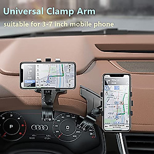 DMJWAN Car Phone Holder, Multifunction Car Dashboard Holder Rearview Mirror with 360 ° Adjustable Spring Clip, Suitable for 3 to 7 Inch Smartphones