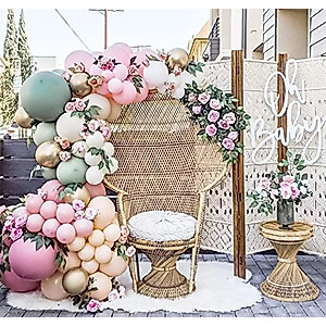 124PCS Sage Olive Green Blush Pink Peach Balloons Balloon Garland Arch Kit, Artificial Vines Eucalyptus Garland, We Can Bearly Wait Boho Gender Reveal Baby Shower Birthday Party Decorations for Girls