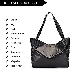 Women's Leather Tote Purses Designer Handbags Shoulder Bucket Tote Bag With Top Handles (Black 2)