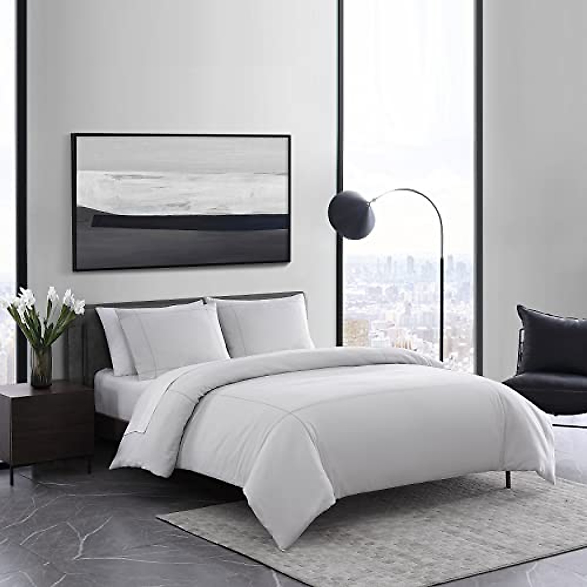 Vera Wang- King Duvet Cover Set, Reversible Cotton Bedding Set with Matching Shams, Designer Home Décor (Simple Dot Grey, King)