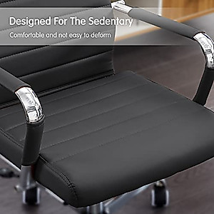 BOWTHY Home Office Chair Ribbed, Modern Leather Conference Room Chairs, Ergonomic Office Desk Chair, High Back Executive Computer Chair, Adjustable Swivel Chair with Arms (Black)