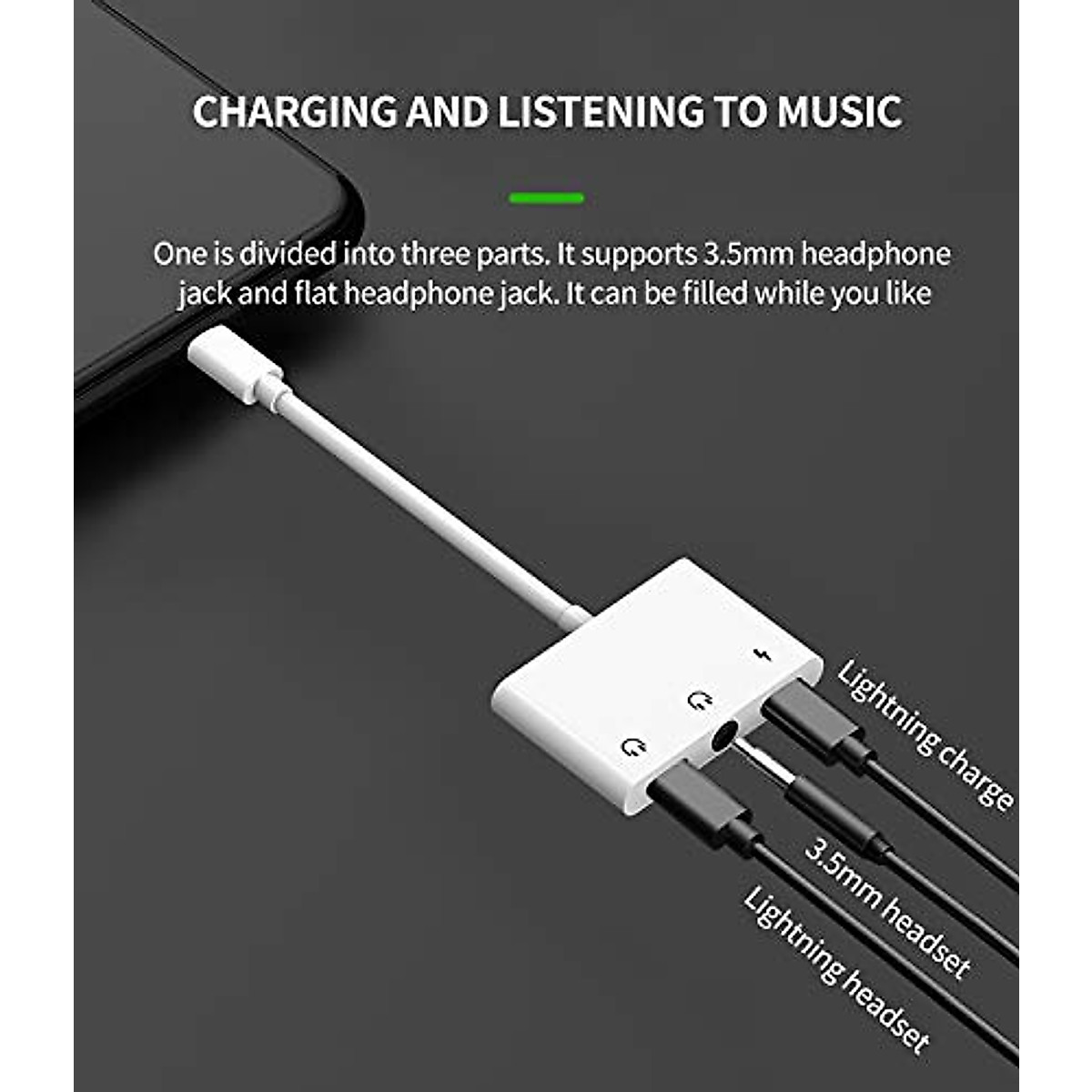 Compatible for iPhone Headphone Adapter Compatible with Lightning to 3.5mm Audio Jack and Charger Dongle Earphone Splitter 11 12Mini pro xs xr x 7 8Plus for Ipad Converter charging connector for Apple