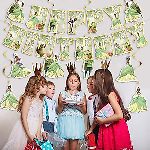 Princess Frog Birthday Decorations,Princess Party Decorations Banner and Hanging Swirls Party Supplies,Boys and Girls Happy Birthday Banners Decor