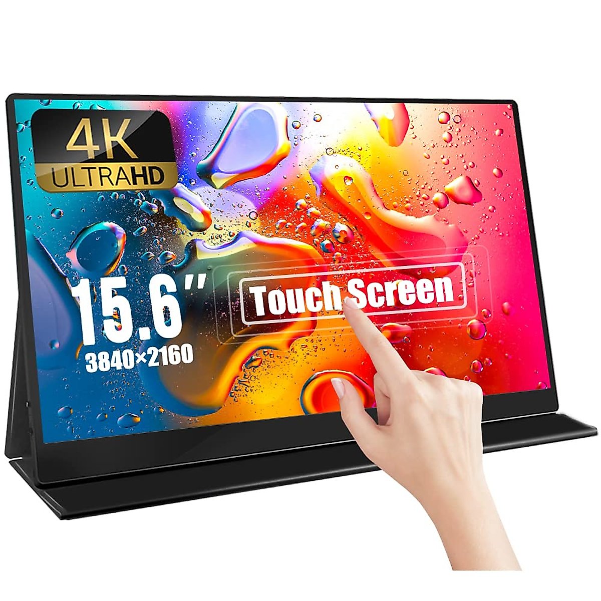 MSDONG Touchscreen 4K Portable Monitor - 15.6" 3840×2160 IPS HDR/100% sRGB Monitor for Laptop,FreeSync with Built-in Speakers HDMI for PS4 Switch Laptop PC Phone Mac Surface,VESA mountable
