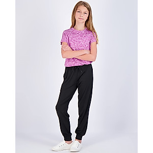 Real Essentials 4 Pack: Girls Short Sleeve Shirts Tees Active Quick Dry Fit Crew Neck T-Shirt Active Athletic Tops Soccer Sports Yoga Young Teen Chica's Kids Zebra Summer Clothes - Set 7, LG (14)