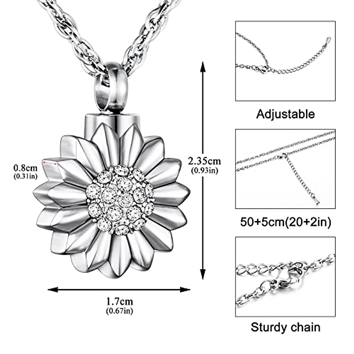 XIUDA Sunflower Cremation Urn Necklace for Ashes Keepsake Cremation Jewelry for Human Ashes Stainless Steel Ashes Holder with Flower