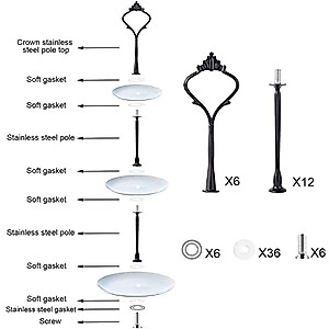 6 Set Tiered Tray Hardware for Cake Stand Mold Crown 3 Tier Cake Stand Fittings Hardware Holder for Wedding and Party Making Resin Cupcake Dessert Platter Serving Stand(Black)