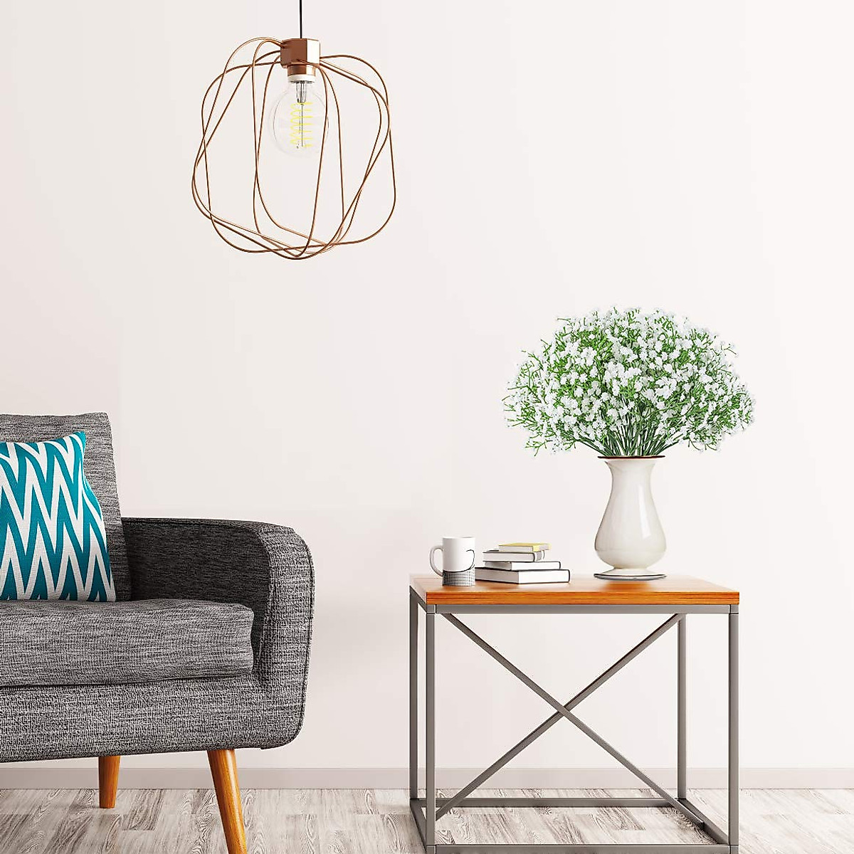 BUSSLANDY Bosslandy Babys Breath Artificial Flowers Fake Bule Bouquet of Flowers for Wedding 12 Pcs Faux Dried Baby's Breath Crown Silk Real Touch Gypsophila for Home Party Garden Decoration(White)