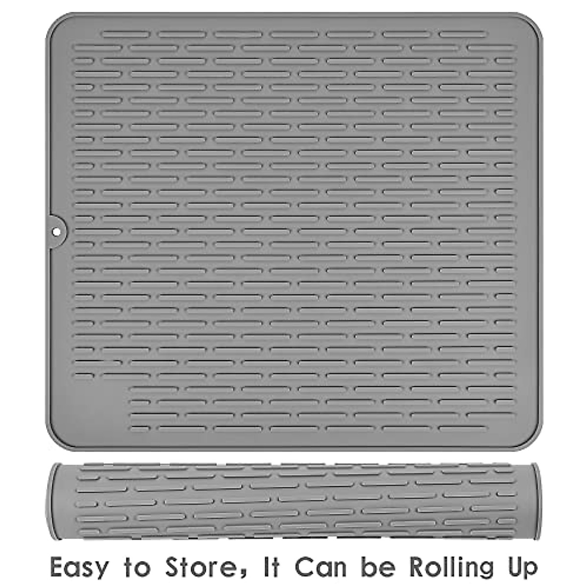 Silicone Dish Drying Mat,Drying Mat for Kitchen Counter, Silicone Trivets/Pot Holders ,Heat Resistant Mat,Easy to Drain and Clean Large Drainboard Mat, Dish Drainer Pad (17.72 x 15.75Inches, black)