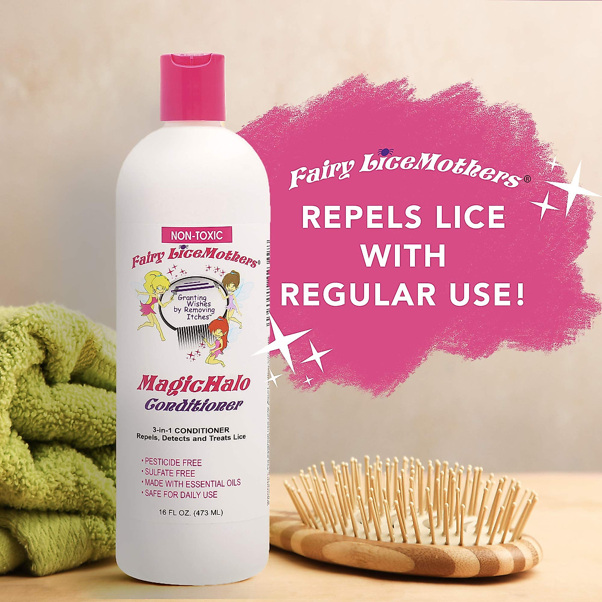 Fairy LiceMothers MagicHalo Conditioner, Anti-Lice Conditioner with Essential Oil, Formulated for Head Lice Prevention,No Sulfate or Pesticides, 16 fl oz
