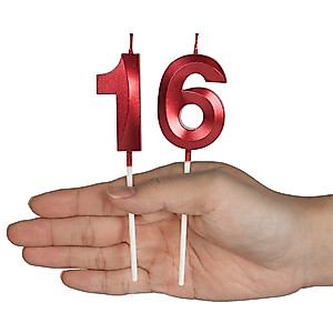 Red 10th Birthday Candles for Cakes, Number 10 Glitter Candle Cake Topper for Party Anniversary Wedding Celebration Decoration