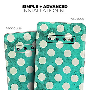 DesignSkinz Dark Teal and White Polka Dots Pattern Protective Vinyl Decal Wrap Skin Cover Compatible with The Samsung Galaxy S20 (Screen Trim & Back Glass Skin)