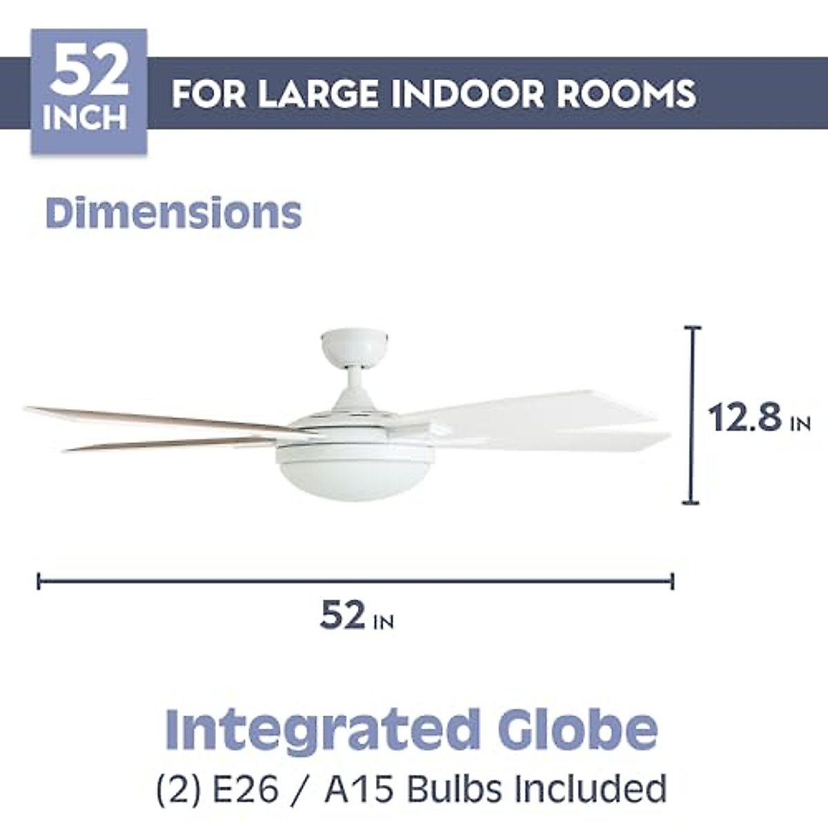 Prominence Home Emporia, 52 Inch Contemporary Indoor LED Ceiling Fan with Light, Remote Control, Dual Mounting Options, Dual Finish Blades, Reversible Motor - 51021-01 (Bright White)