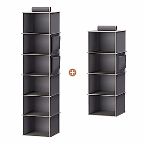 YOUDENOVA Hanging Closet Organizer, 6-Shelf & 4-Shelf Closet Hanging Storage Shelves, Black