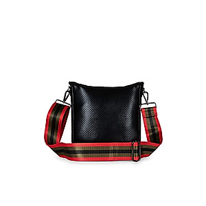 Haute Shore - Jeri Bello Crossbody Tote, Black Coated W/Olive, Black, & Red Stripe