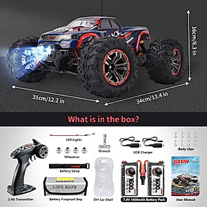 Hosim 1:10 Large Size 48+ KMH 4WD High Speed RC Monster Trucks,Hobby Grade RC Cars for Adults Boys Remote Control Vehicle 2 Batteries for 40+ Min Play Gift for Kids(Blue)