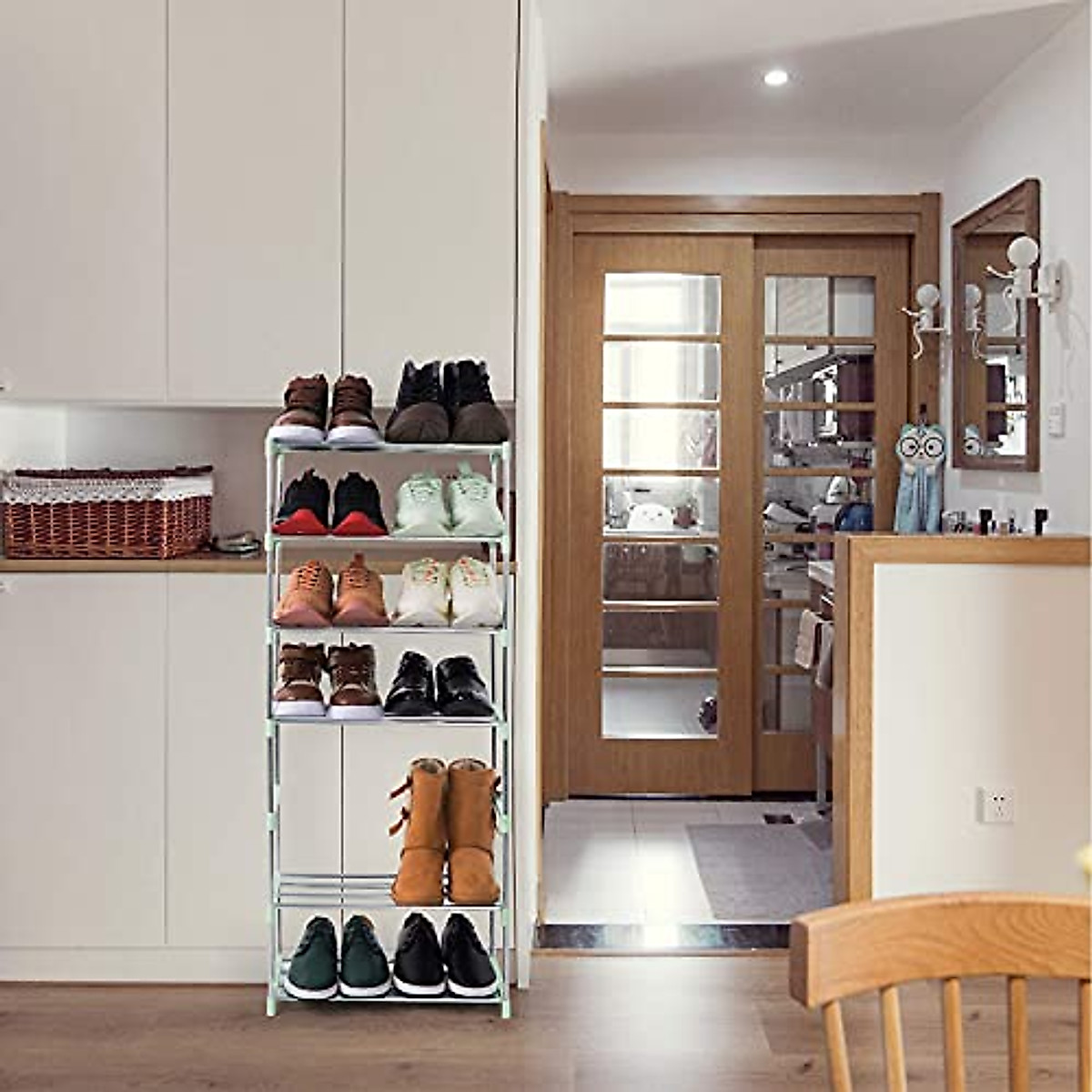 Xerhnan 4-Tier Stackable Small Shoe Rack, Lightweight Shoe Shelf Storage Organizer for Entryway, Hallway and Closet (green)
