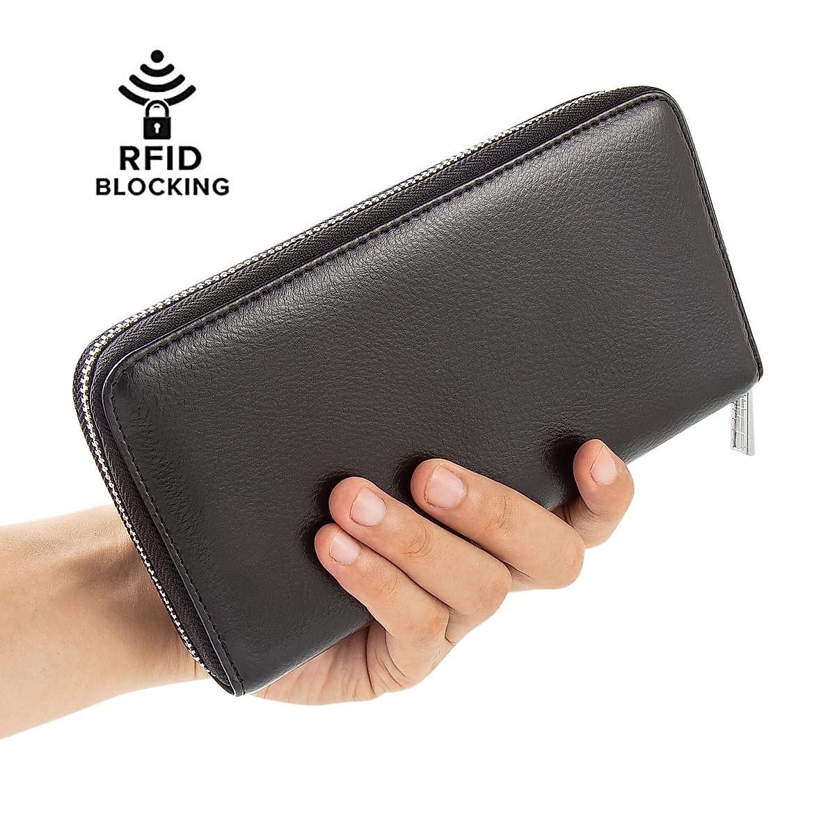 Tesucotus RFID Wallet Credit Card Holder Wallet Leather Wallet for Women with Zipper 36 Slots (Black)