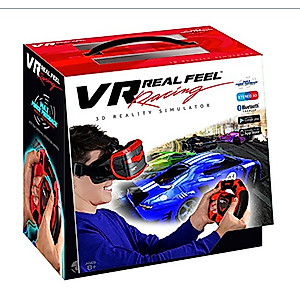 VR Real Feel Virtual Reality Car Racing Gaming System with Bluetooth Steering Wheel and Headset Goggles Viewer Glasses for iOS iPhone and Android