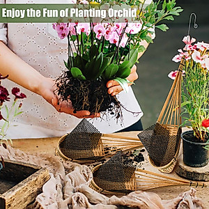 Lanccona Orchid Hanging Planter 5 Inch 6 Pack with Bird Nest Style Plant Hangers, Handmade Thai Bamboo Woven Hanging Orchid Basket for Trellis Gazebo Indoor Outdoor